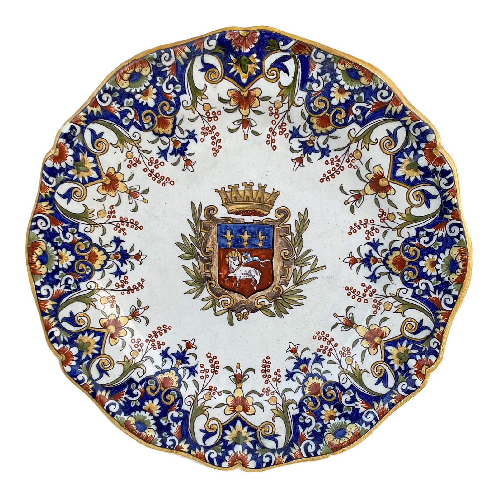 19th Century Large French Faience Platter With Armoiries Desvres | Chairish