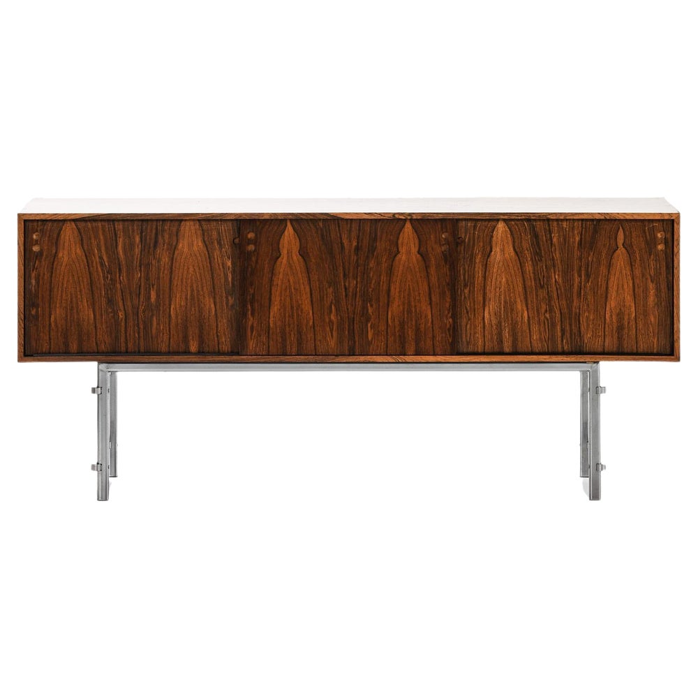 Freestanding Sideboard in Rosewood and Chromed Steel attributed to Jan ...