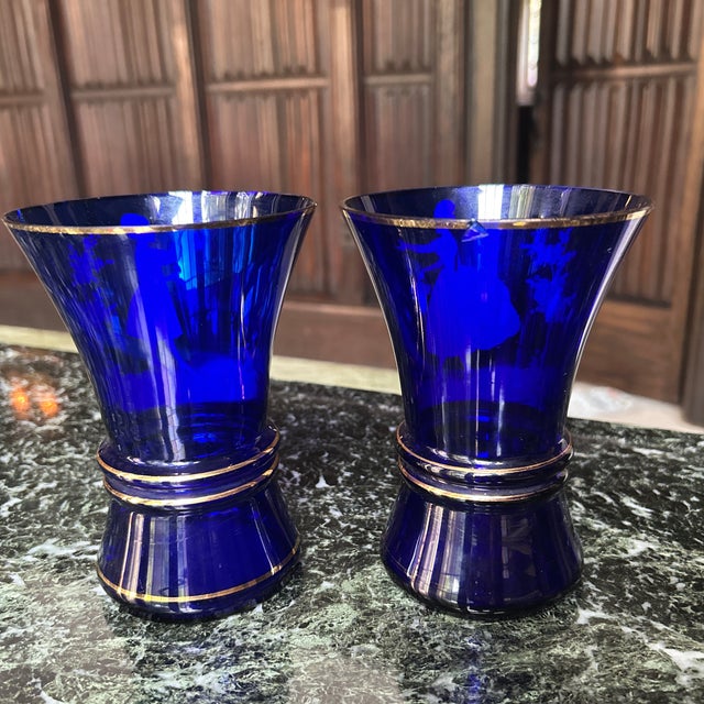 Vintage Mary Gregory Cobalt Blue Mini Vases- Set of 2 | Chairish