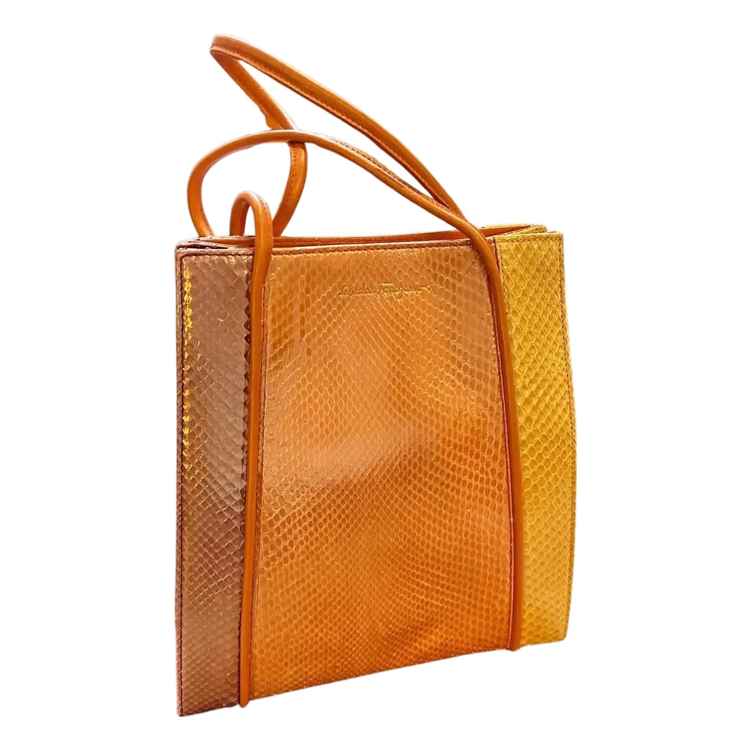 1990s Orange Brown and Yellow Leather Top Handle Bag by Salvatore ...
