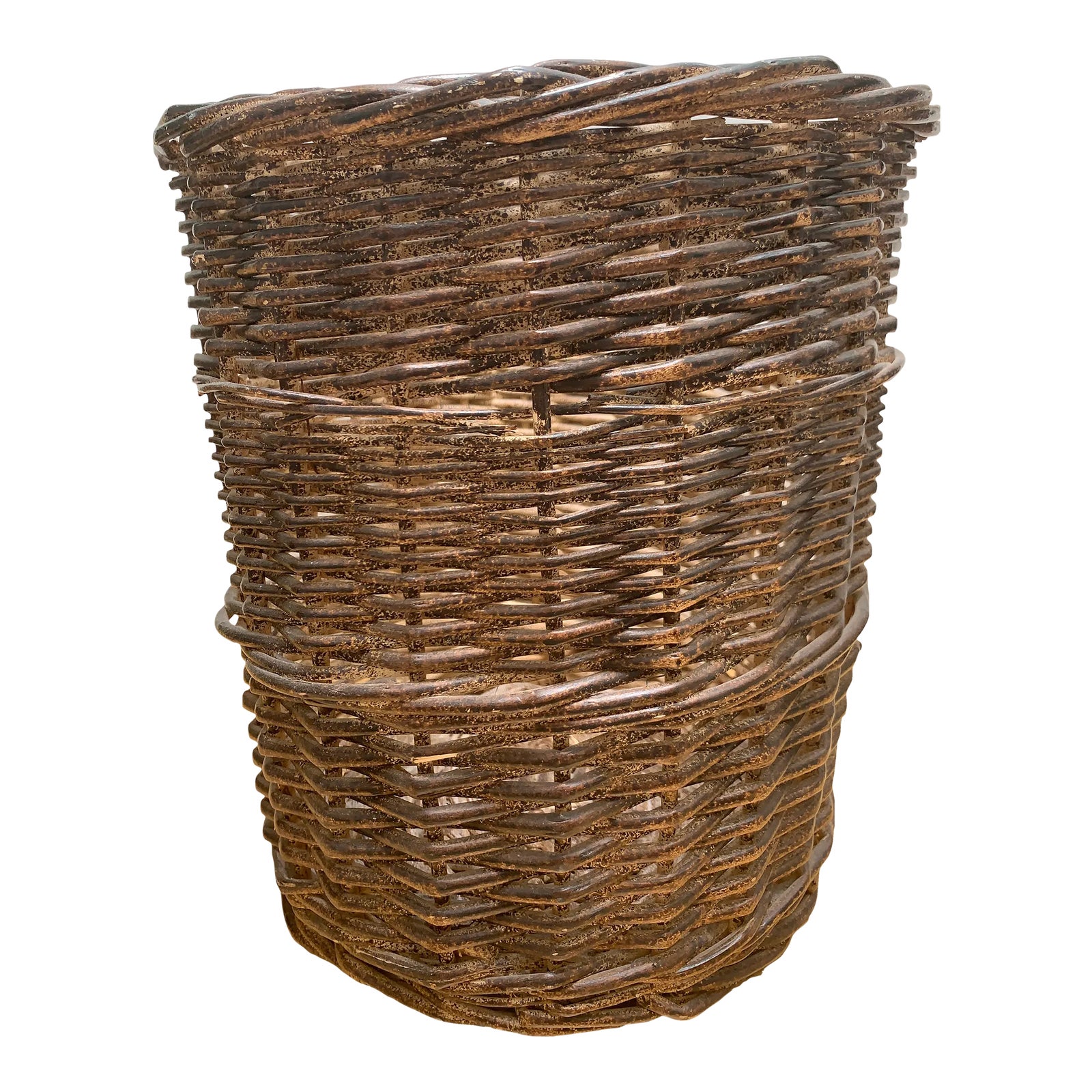 Large Earthy Natural Wood Basket or Wastebasket | Chairish