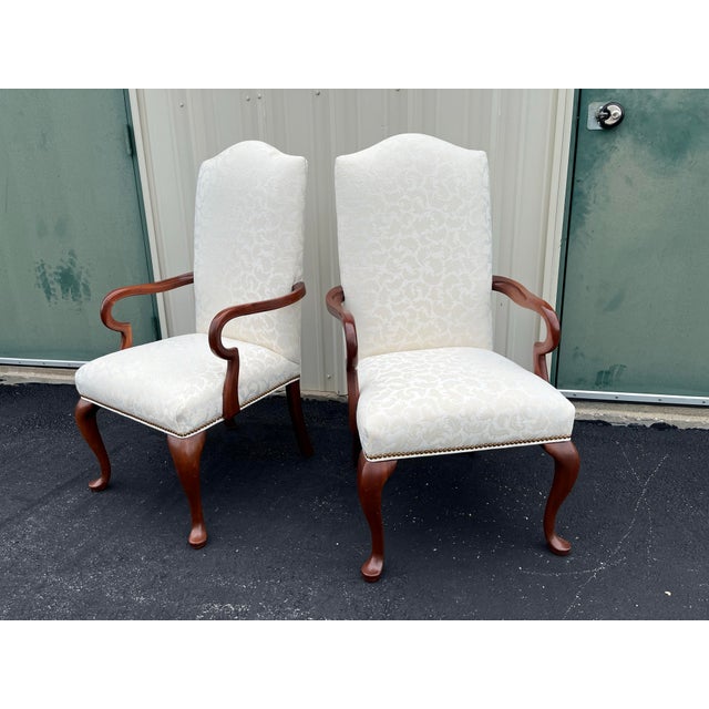 1980s Ivory Damask Pattern Gooseneck Arm Chairs- a Pair | Chairish