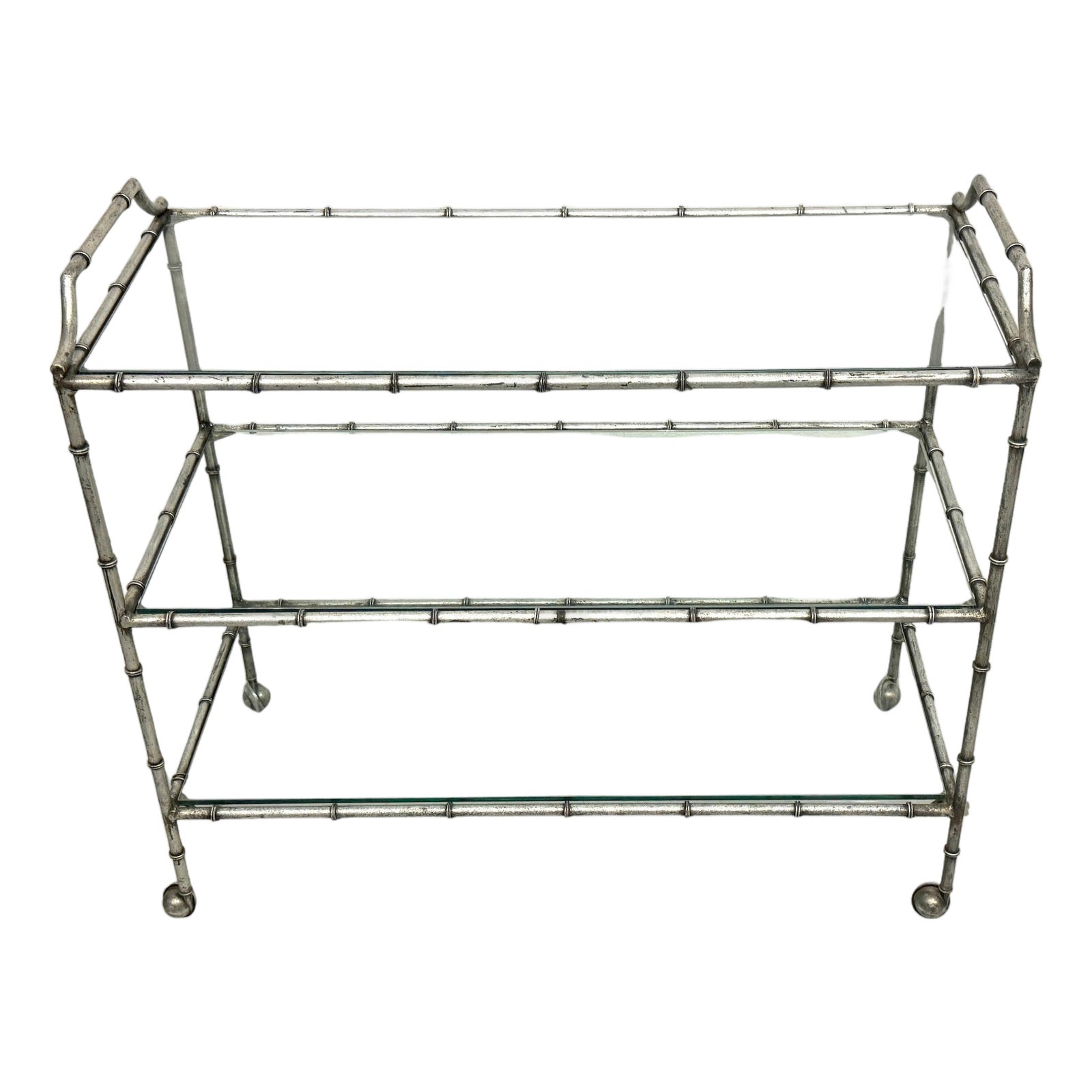 Large 3-Tiered Maison Jansen Faux Bois Silver-Leaf Trolley/ Bar Cart ...
