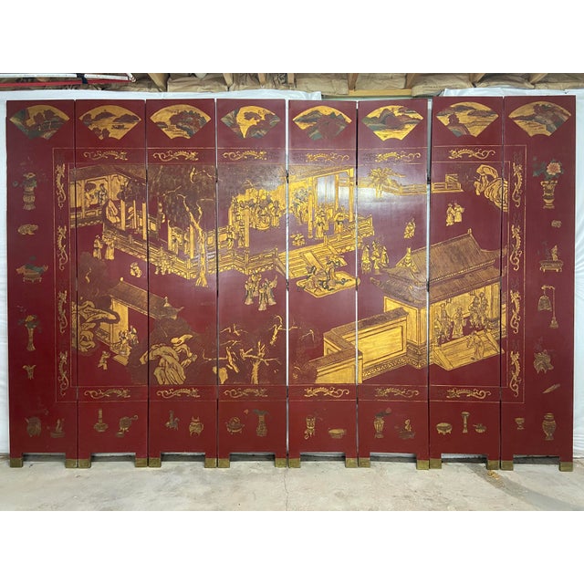 Red Chinese Coromandel 8-Panel Screen | Chairish