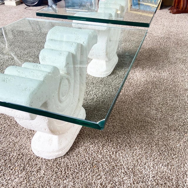 Postmodern Sculpted Plaster Glass Top Side Tables - a Pair | Chairish