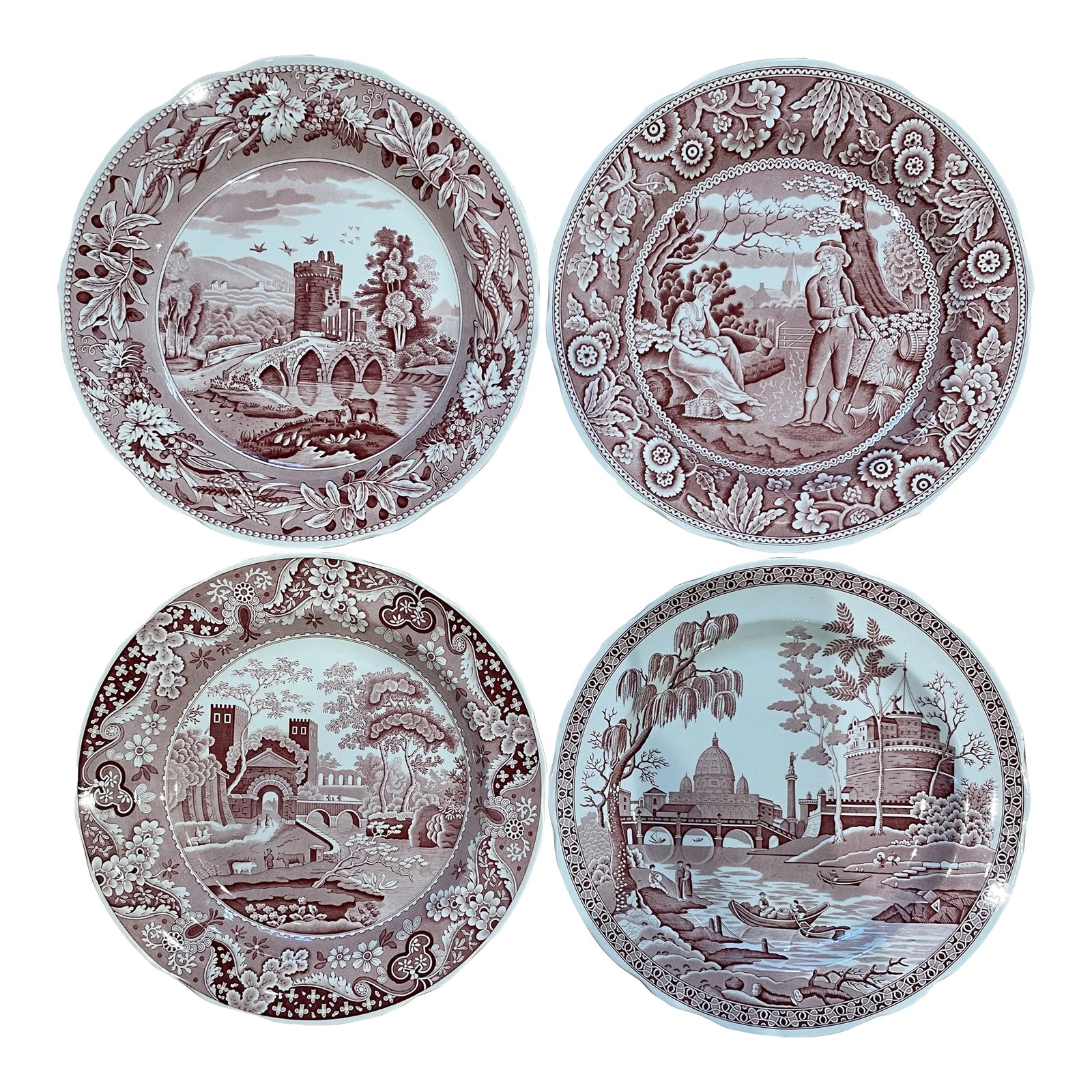 Vintage 1990’s Spode Archive Collection Cranberry Transferware Plates ...