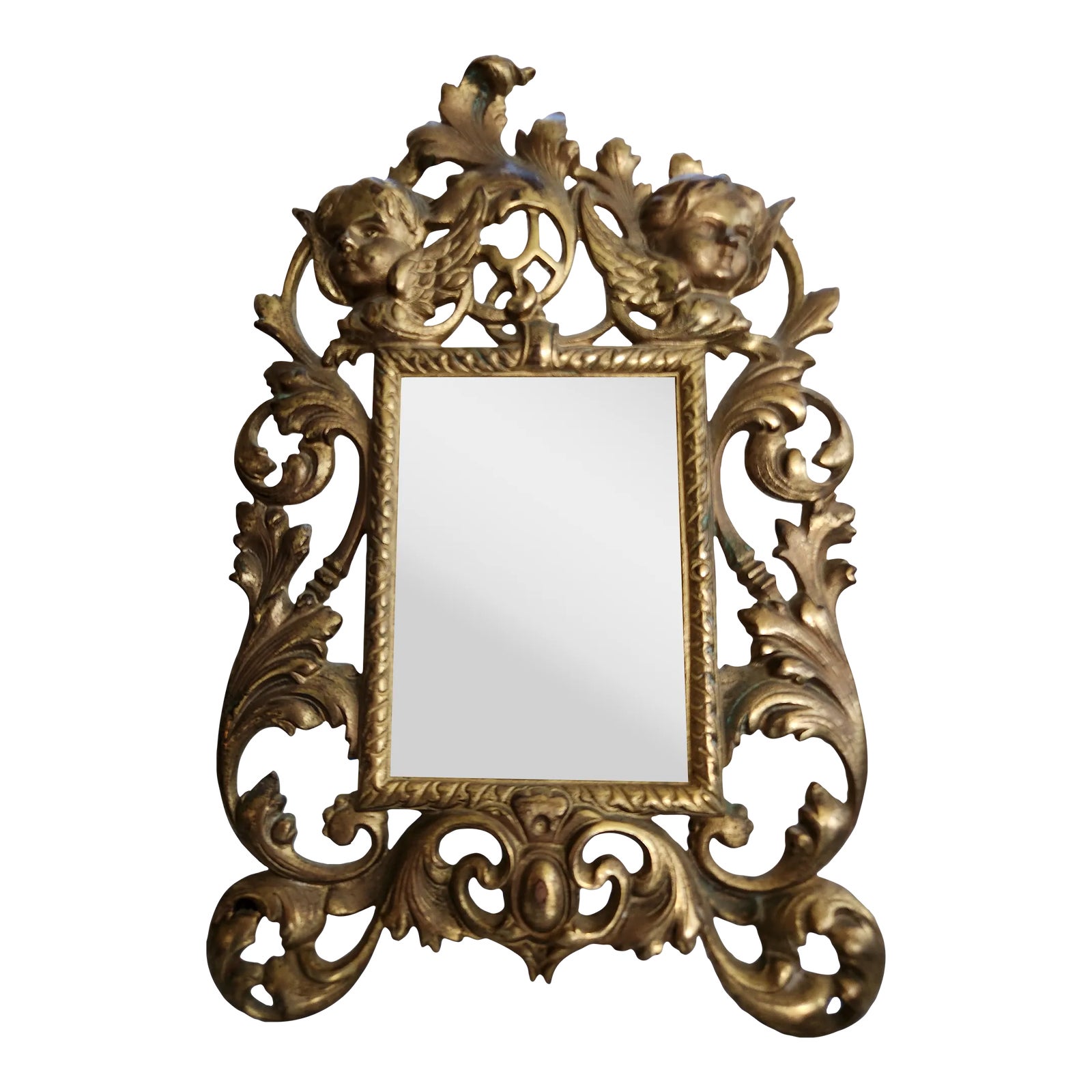 1960s Vintage Solid Brass Cherub Picture Frame | Chairish