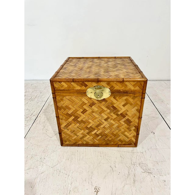 Vintage Faux Bamboo Woven Rattan Chest Trunk | Chairish