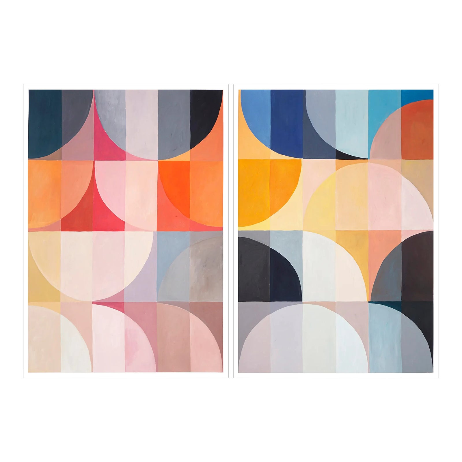 2023 Geometric Bauhaus Pattern Grid Diptych "Pastel Shapes to Blooming ...