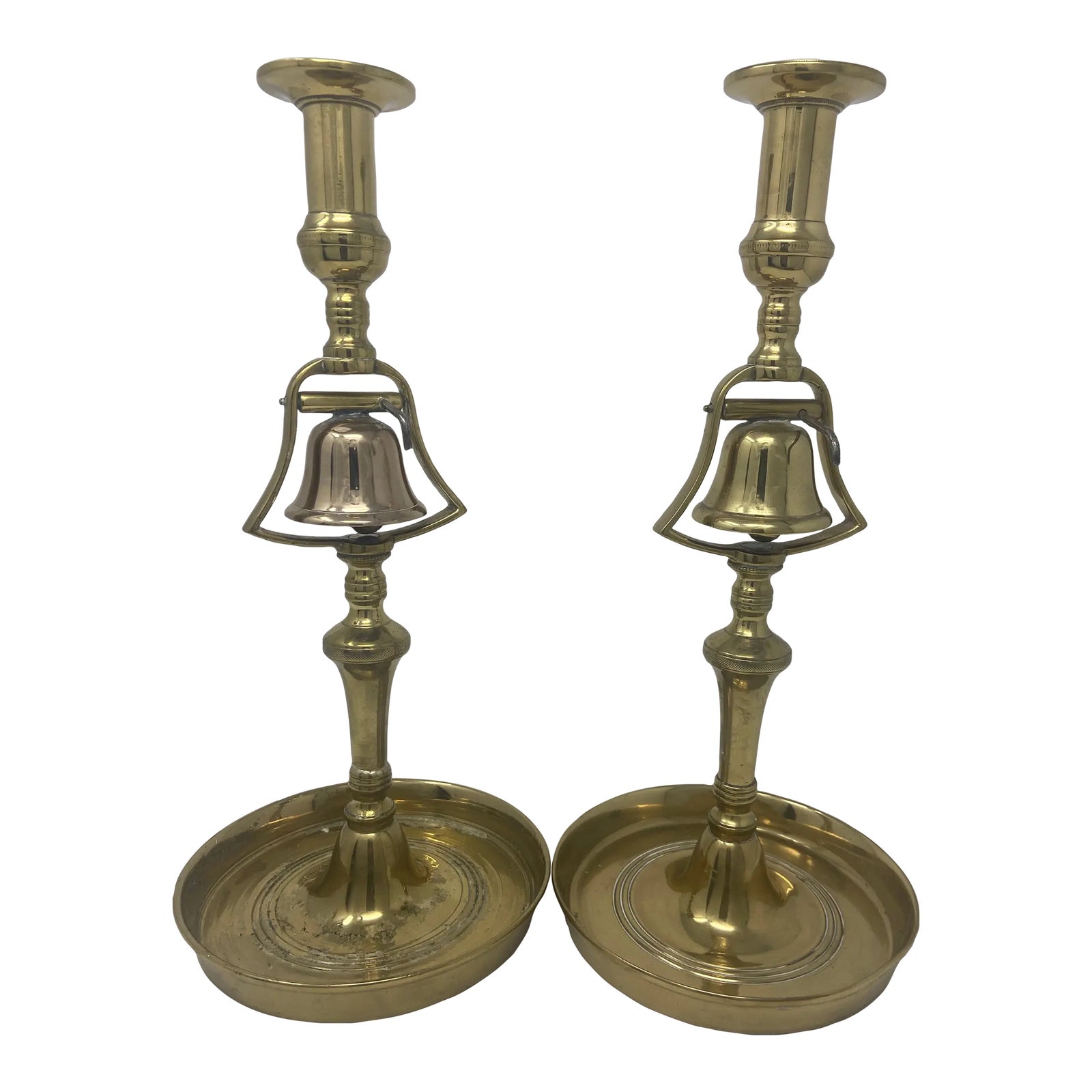 Antique 19th Century English Brass Tavern Bell Candlesticks- A Pair ...