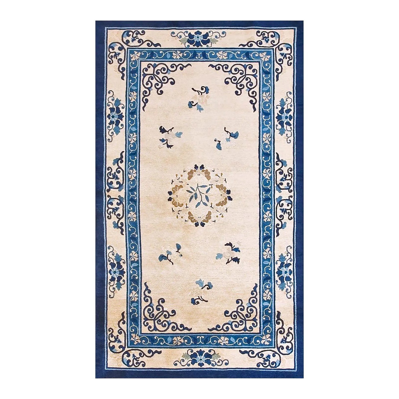 1900s White Cream Medallion Antique Chinese Peking Rug 4'3" X 6'6 ...