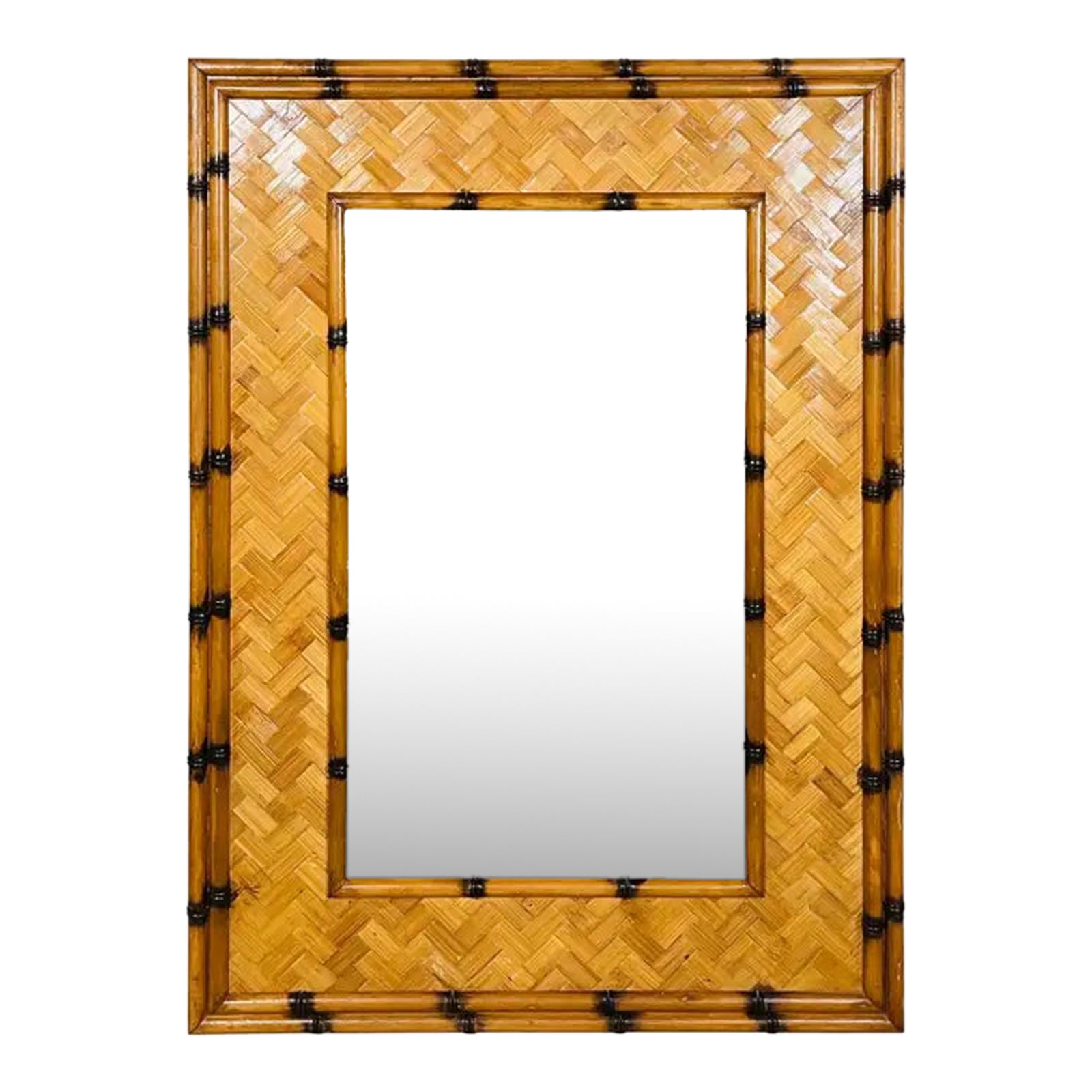 Large Coastal Faux Bamboo & Rattan Vertical or Horizontal Wall Mirror ...