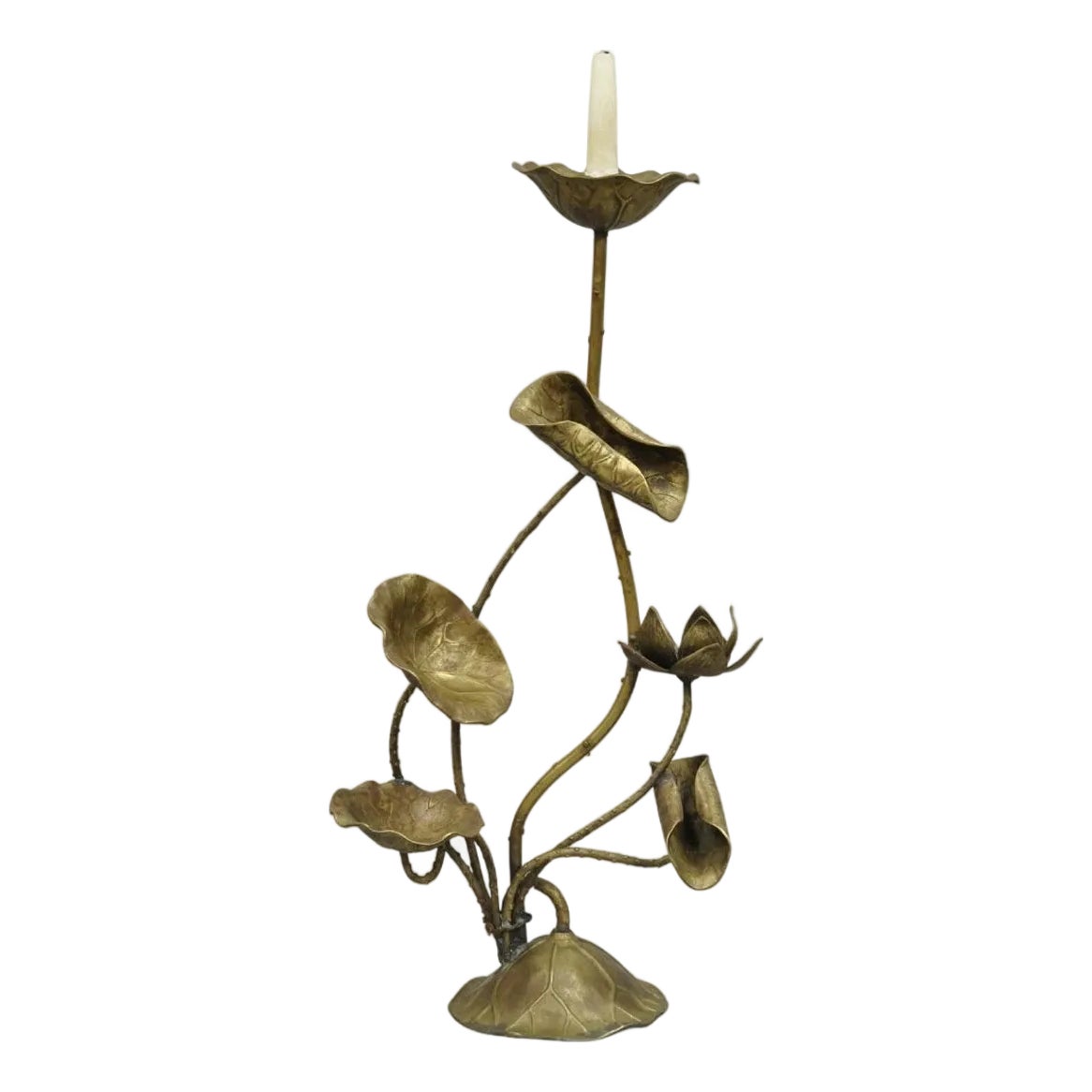Vintage Hollywood Regency Brass Lotus Leaf Lily Pad Single Candlestick ...