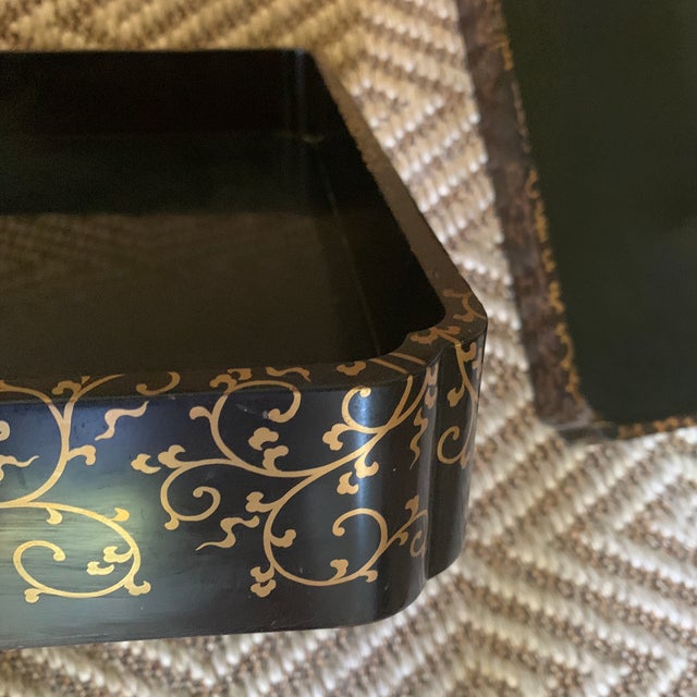 Large Vintage Chinese Black and Gold Lacquered Trays | Chairish