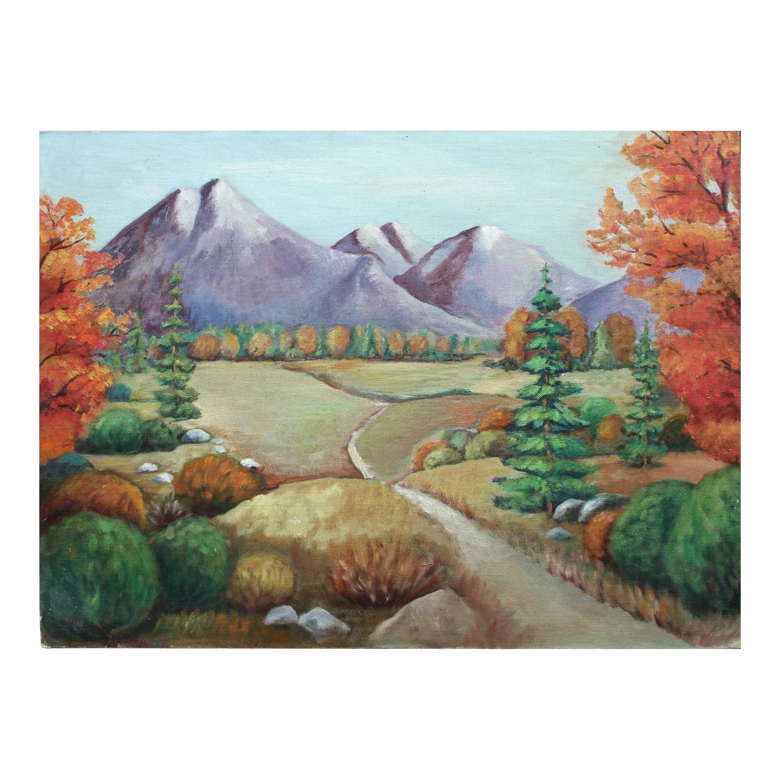 1960s "An Autumn Walk" Landscape Oil Painting | Chairish