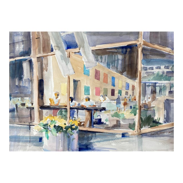 Sanford Brooks Streetscene Watercolor | Chairish