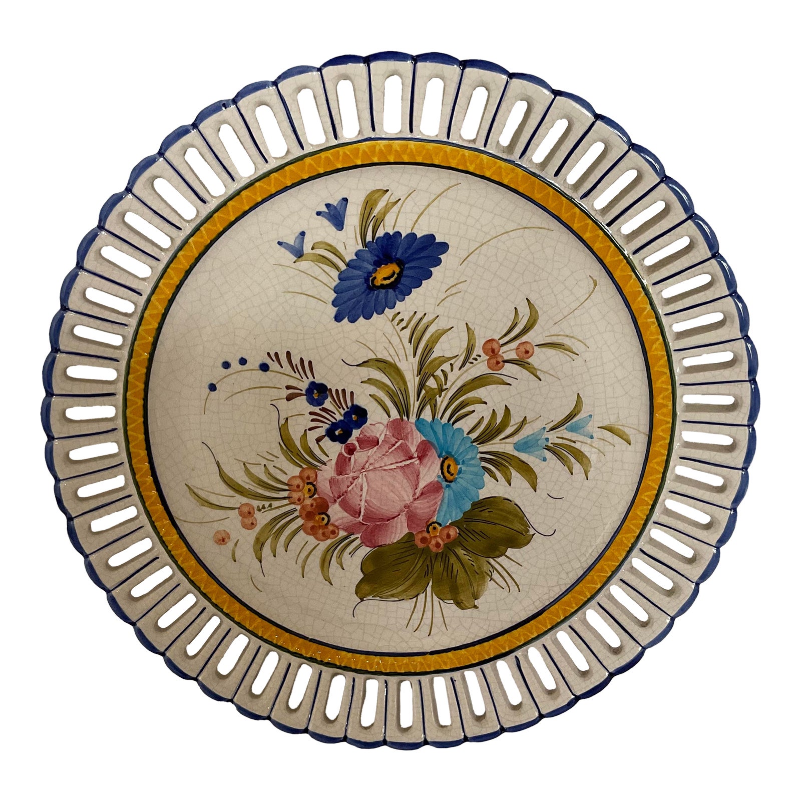 Vintage Italian Hand Painted Decorative Plate With Keyhole Rim.. | Chairish