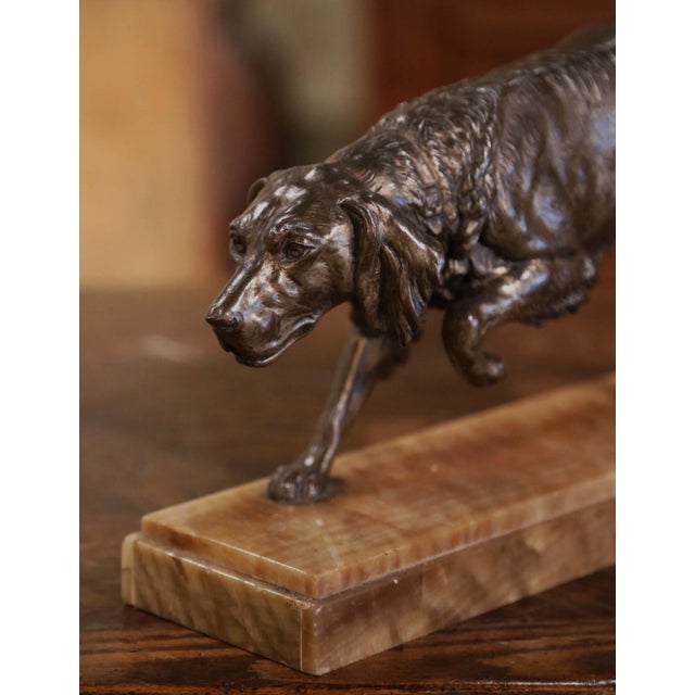 19th Century French Spelter Pointer Dog Sculpture on Marble Base Signed ...