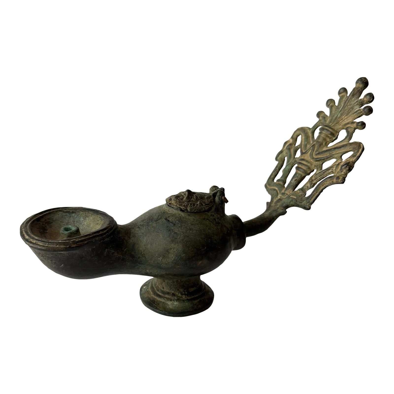 19th Century Roman Style Bronze Oil Lamp | Chairish