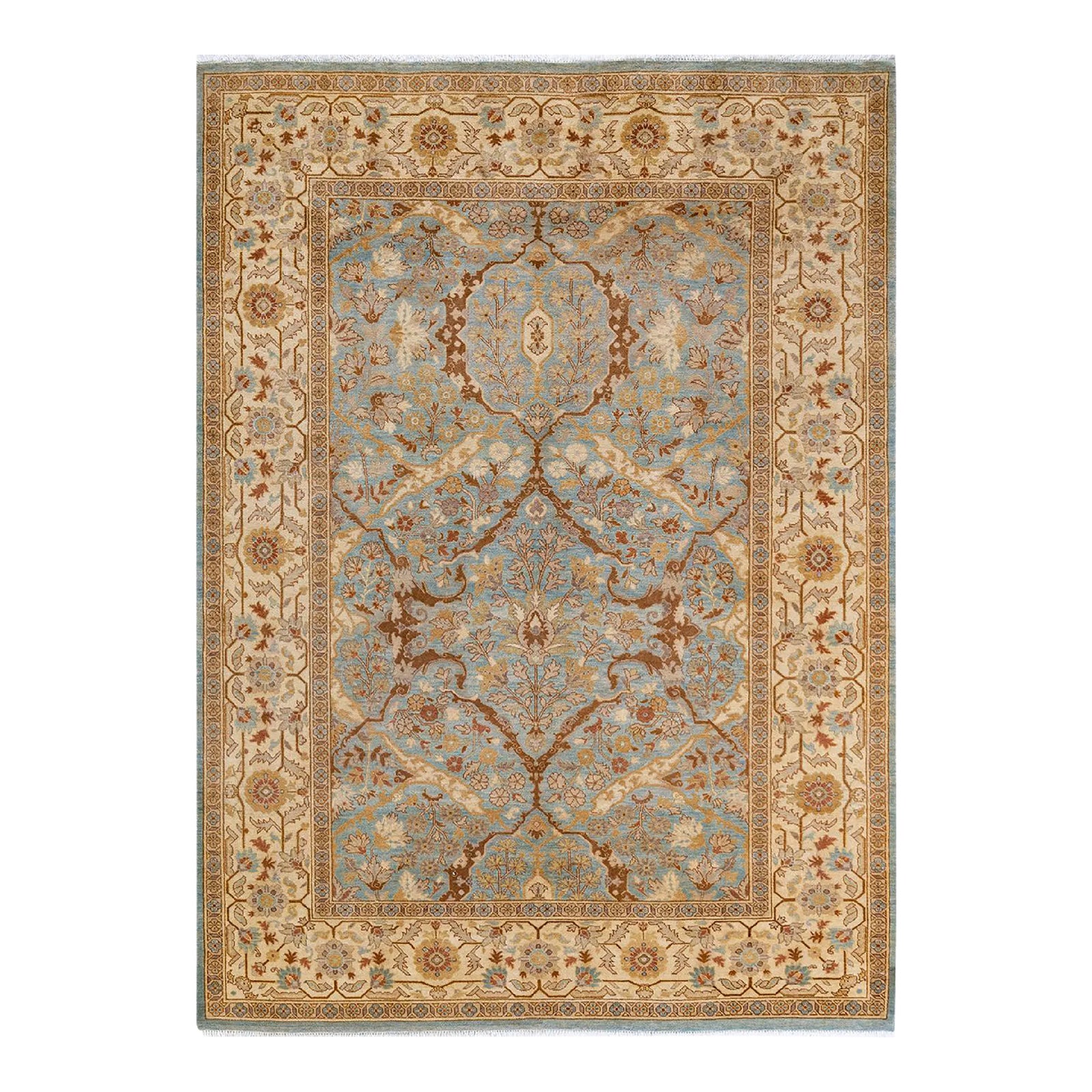 Eclectic, One-of-a-Kind Hand-Knotted Area Rug - Light Blue, 6' 1" x 8 ...
