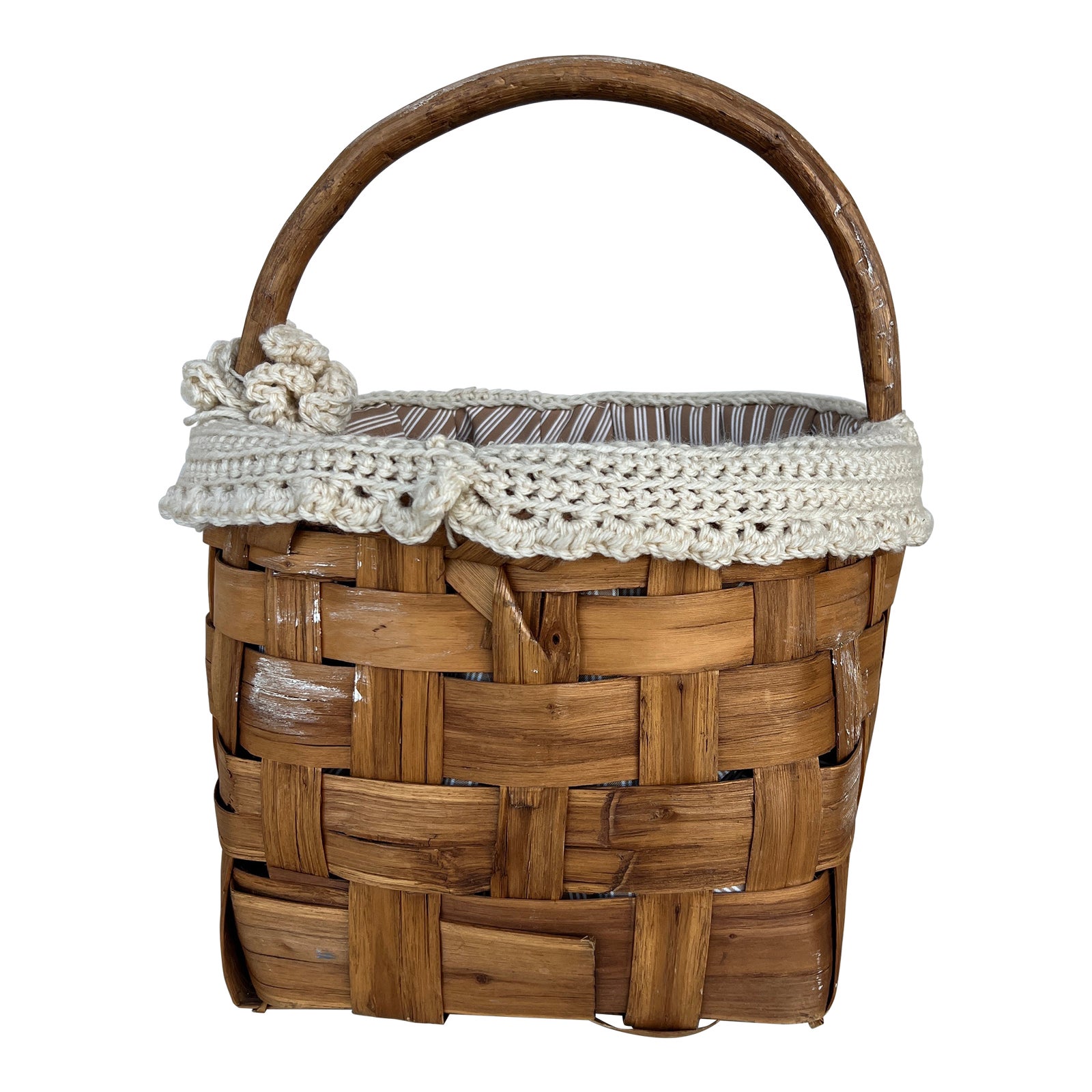 Mid 20th Century Vintage Palm Tree Leaf Weaved Basket With Knitted Rim ...