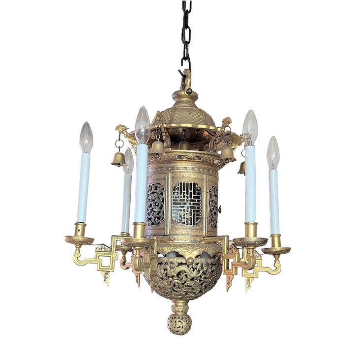 1990s Brass Chinoiserie Hanging Light Fixture | Chairish
