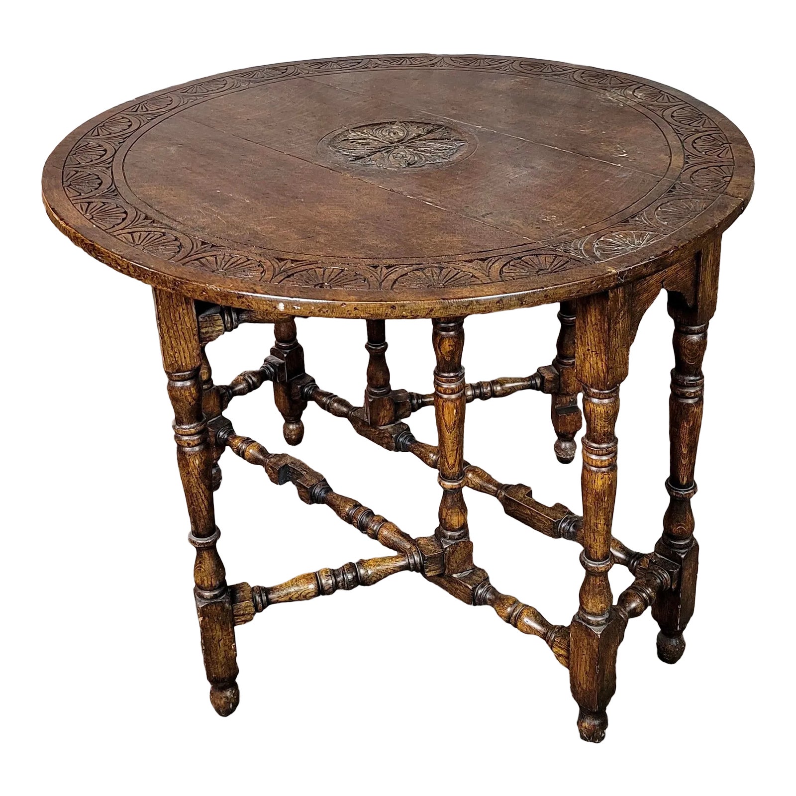 19th Century English Drop Leaf Oak Round Gateleg Table | Chairish