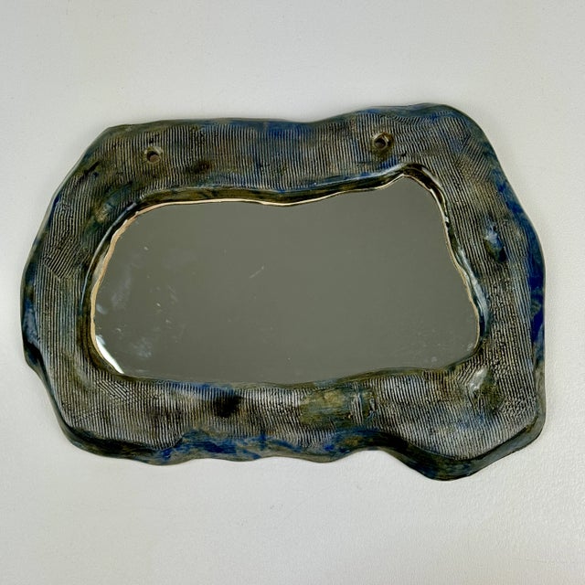 Juliette Derel Large Ceramic Mirror in Blue, 1960's France - Signed ...