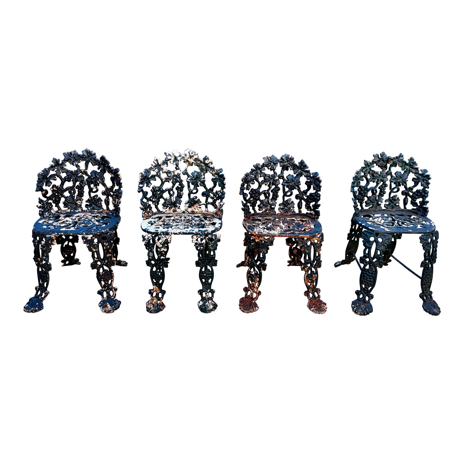 Antique Heavy Cast Iron Victorian Grapevine Garden Chairs - Set of 4 ...