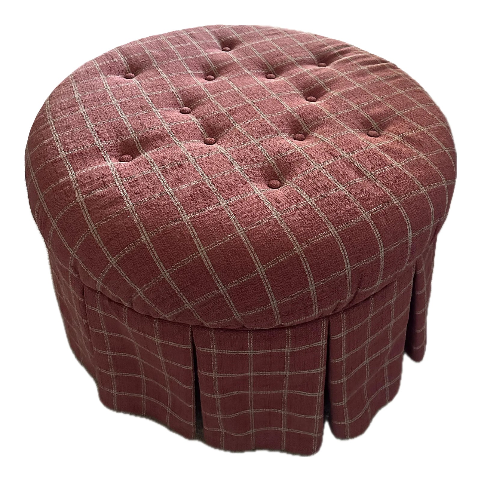 Vintage Coral Box Pleated Tufted Ottoman | Chairish