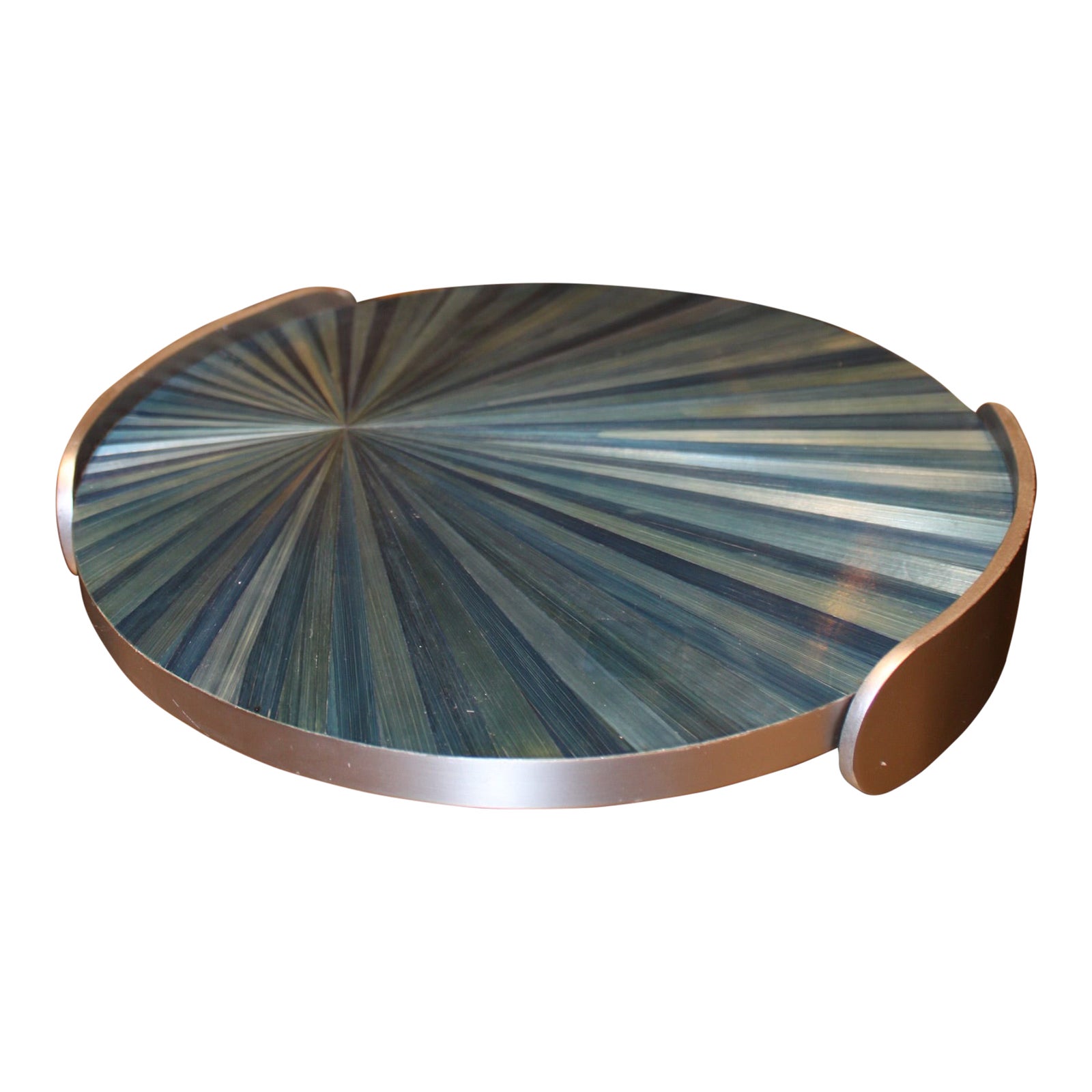 Vintage Ginger Brown Blue Straw Tray | Chairish