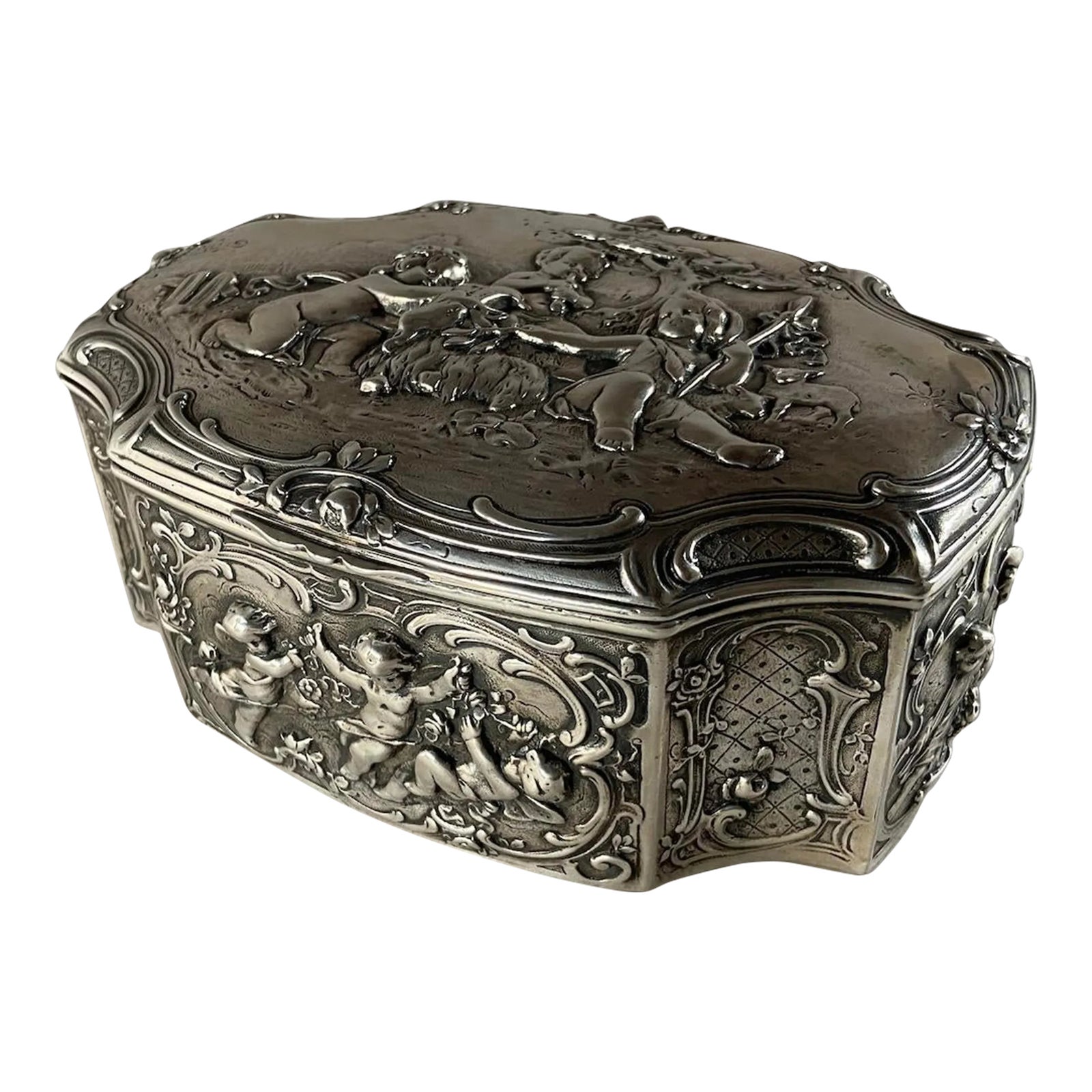Late 19th Century German Rococo Sterling Silver Trinket Box | Chairish