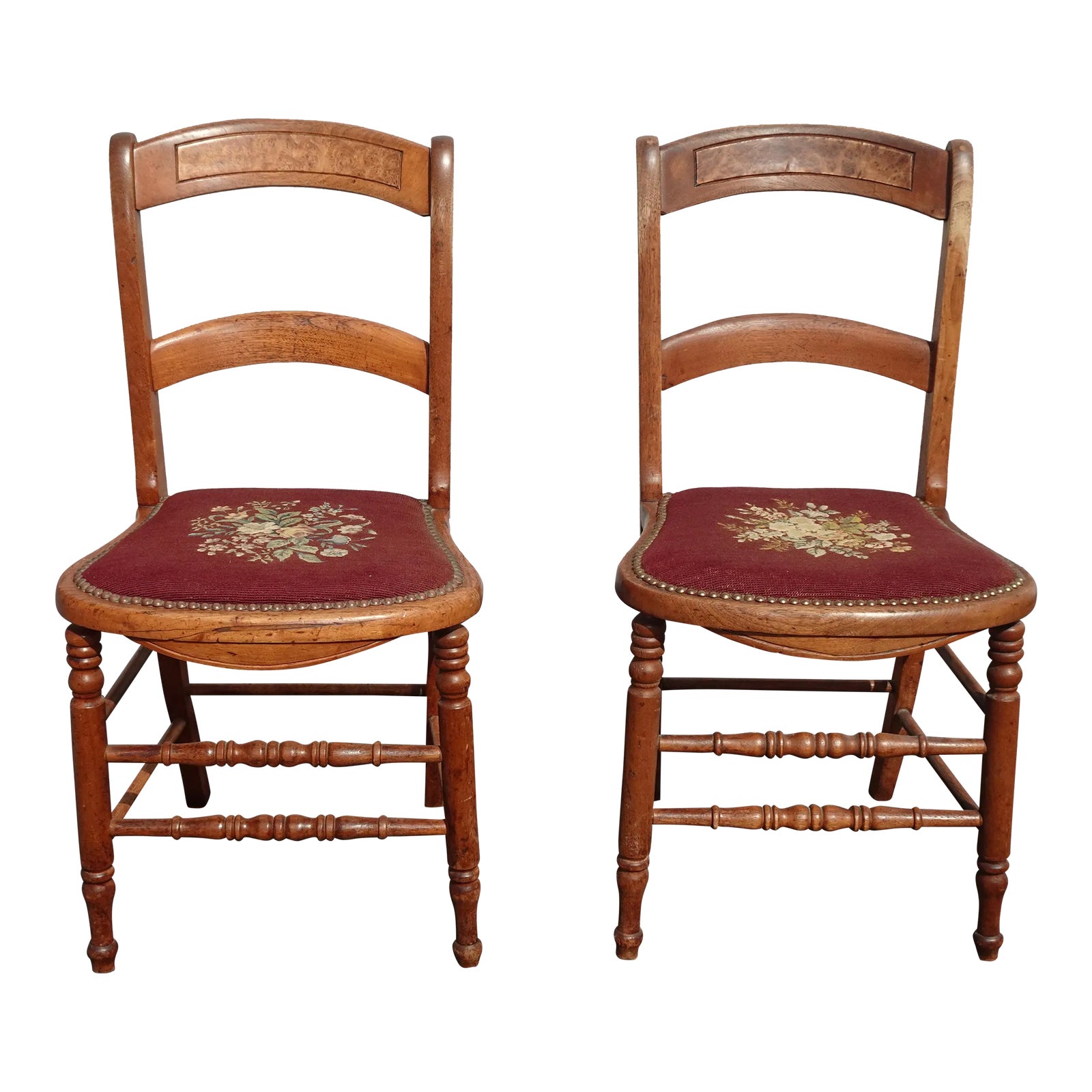 1930s Vintage French Country Farmhouse Red Tapestry Needlepoint Chairs ...