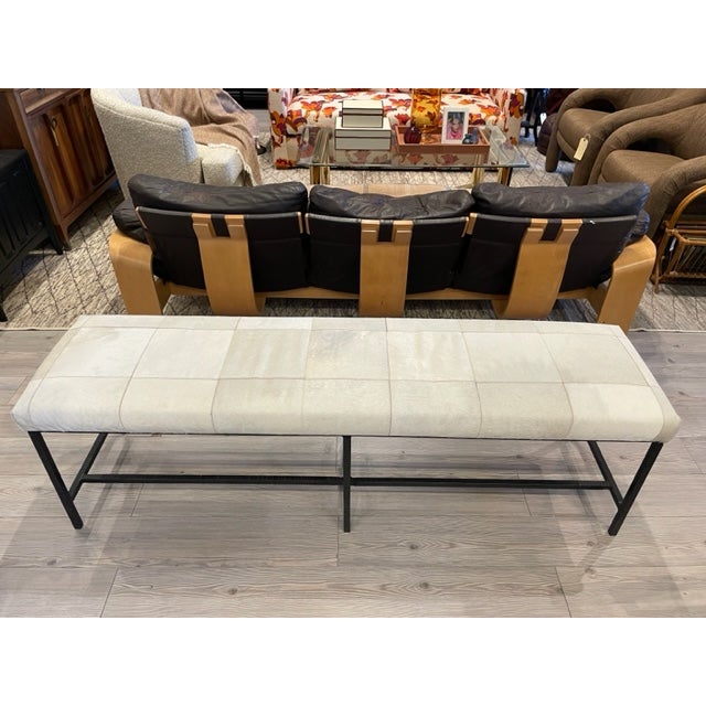 Contemporary Hair on Hide Bench With Chiseled Wrought Iron Base | Chairish