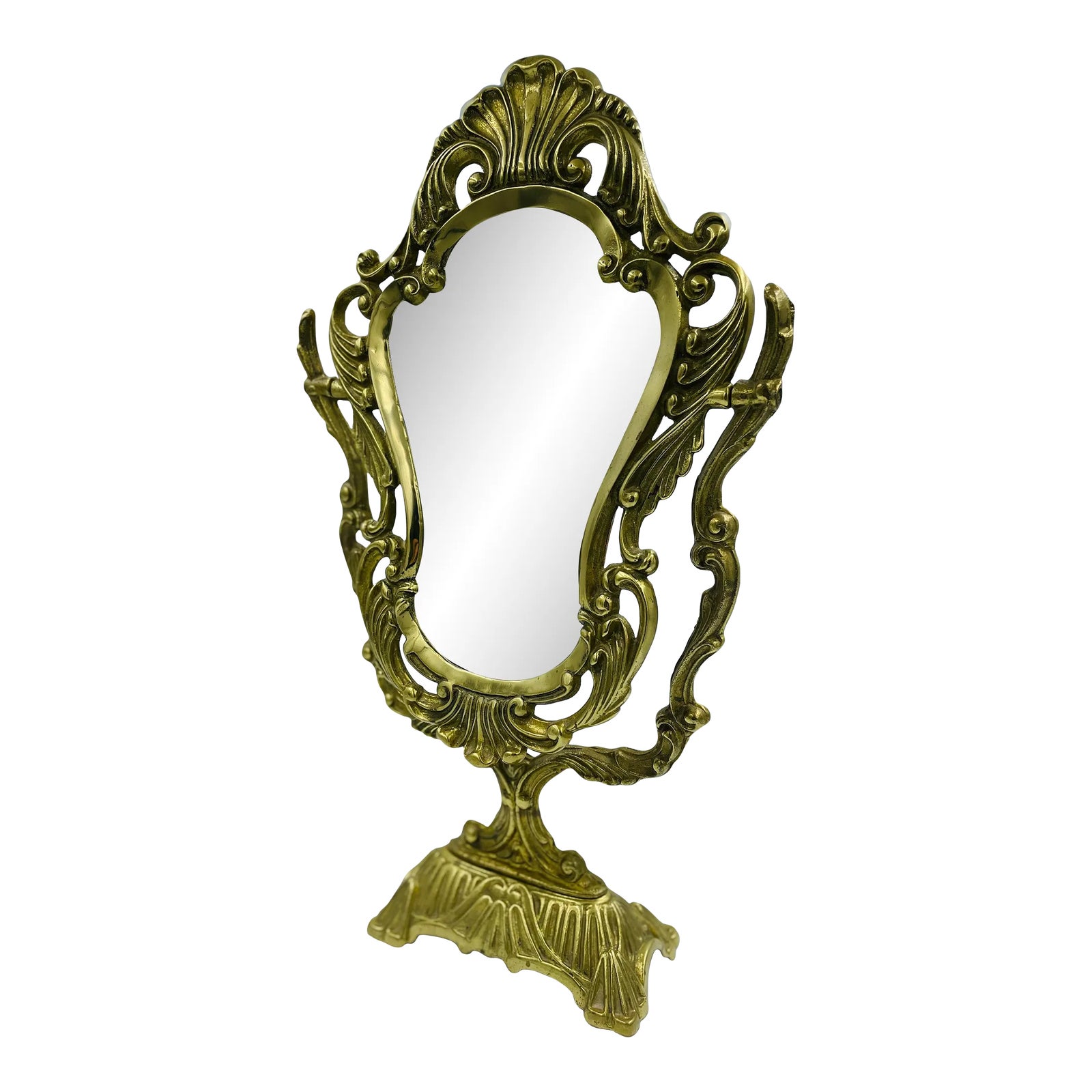 Late 20th Century Heavy Brass Classical-Style Vanity Mirror | Chairish
