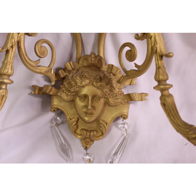 Gold Dore' Finish Two Arm Lady Face Wall Sconces - a Pair | Chairish