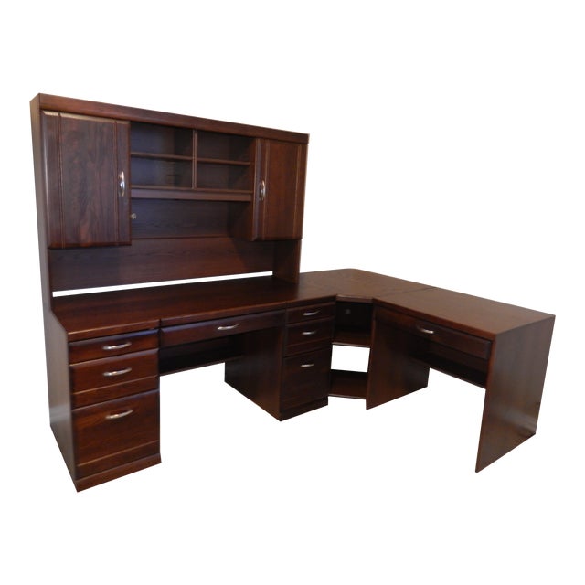 DeFehr Furniture - 2 Seater Corner Desk W/ Hutch, Dark Mahogany | Chairish