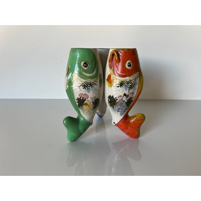 Vintage Sculptural Japanese Porcelain Koi Carp Vase With 3 Fish | Chairish