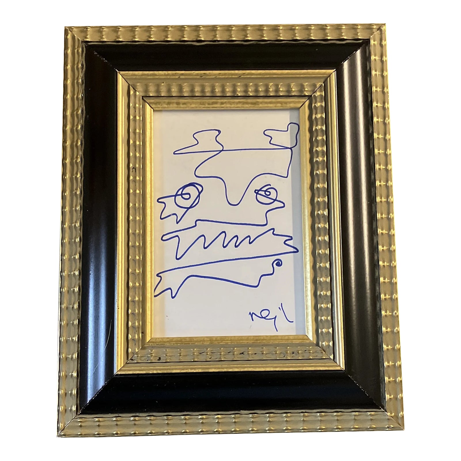 1980’s Original Wayne Cunningham Small Abstract Blue Ink Drawing Framed ...
