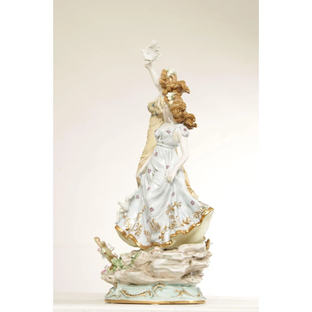 Mid 20th Century Rococo Style Ladies with Dove Porcelain Figurines ...