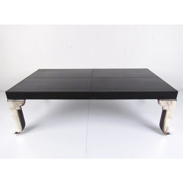 Large Modern Leather Top Coffee Table | Chairish