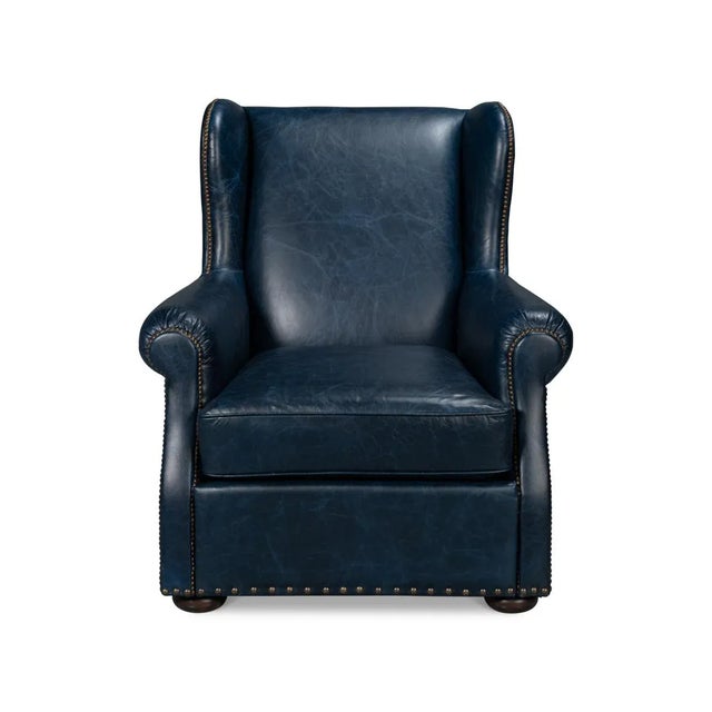 Contemporary Blue Leather Armchair | Chairish