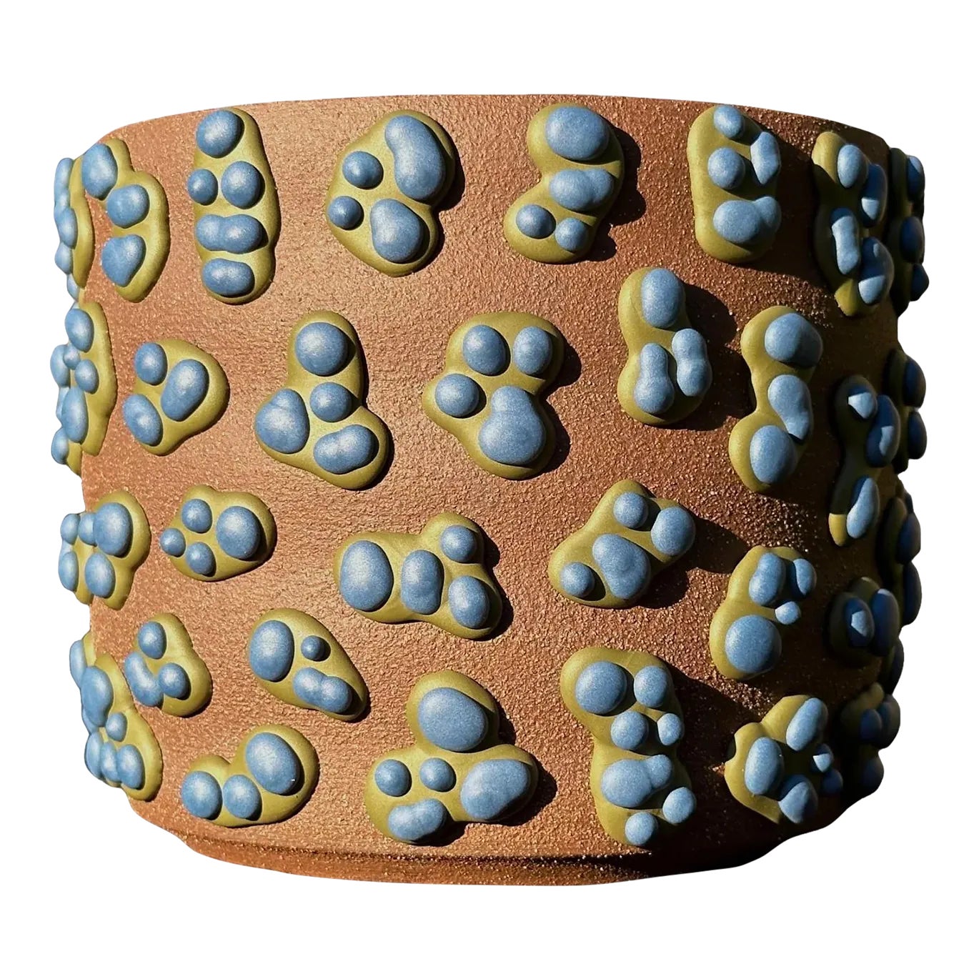 Brown Clay Amoeba Matte Glazed Planter With Blue Dots | Chairish