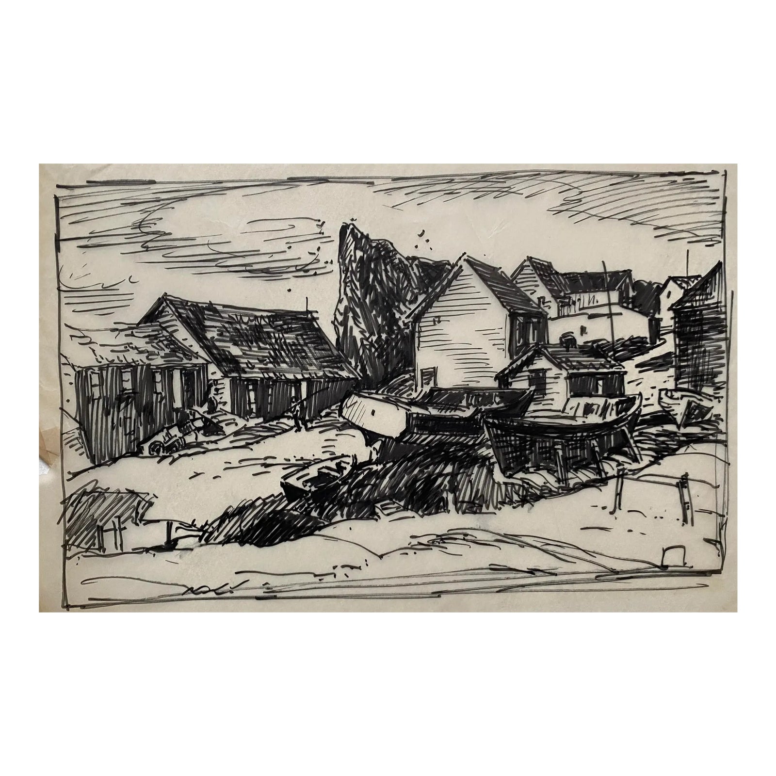 1930s Norman Kent Coastal Drawing | Chairish