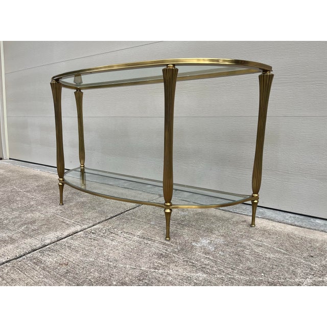 Ethan Allen Demilune Brass and Beveled Glass Sofa Console Entryway ...