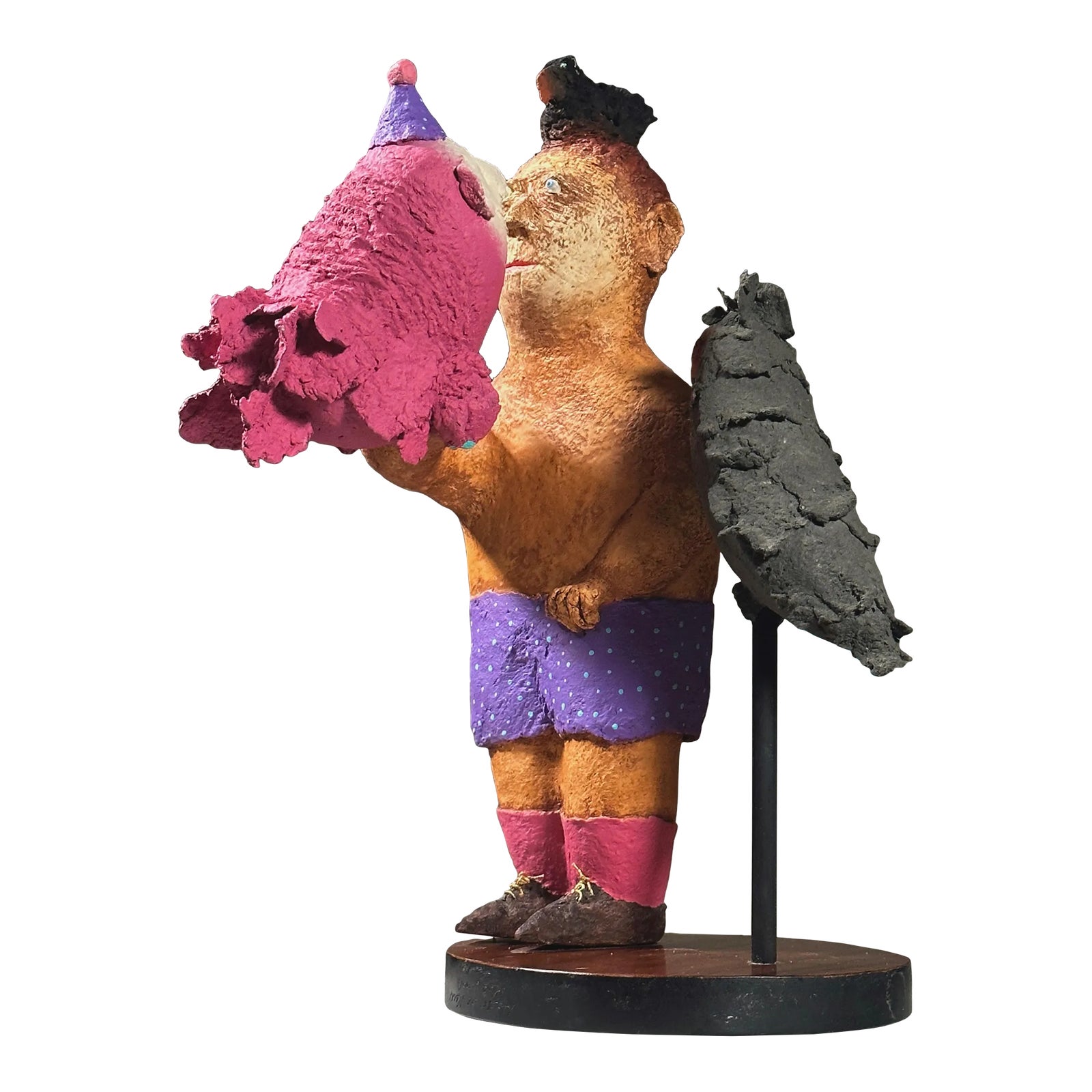 Vintage Surrealist Outsider Paper Mache Figurative Sculpture With Birds ...