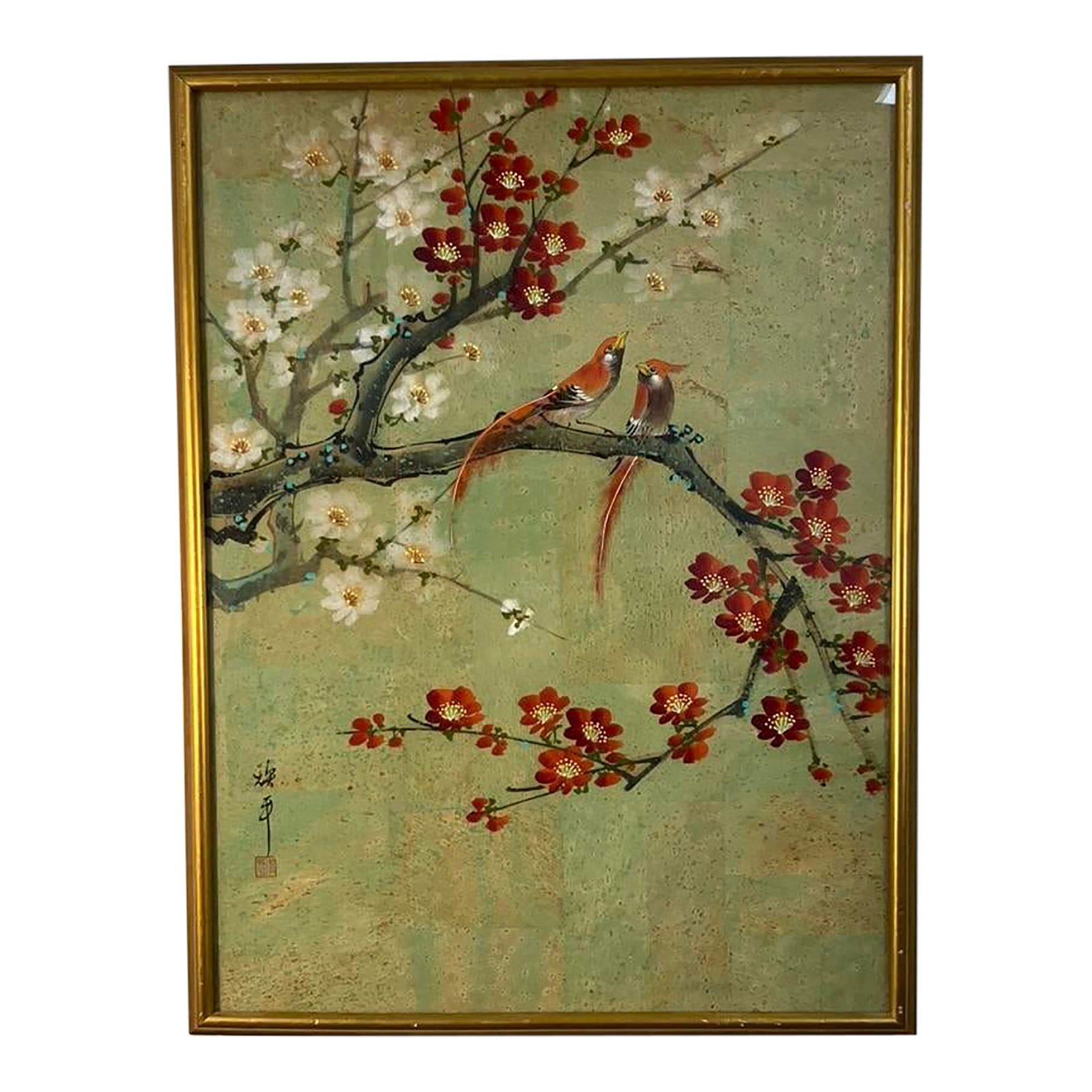 Teng Ping Cork Painting – Birds and Blossoms, Mid-Century Asian ...