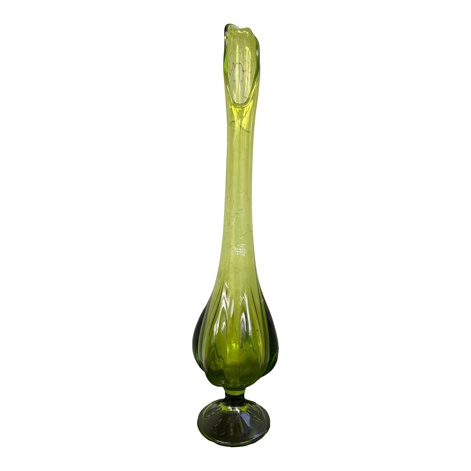 1960s Viking Epic 6-Petal Emerald Green Art Glass Footed Swung Vase ...