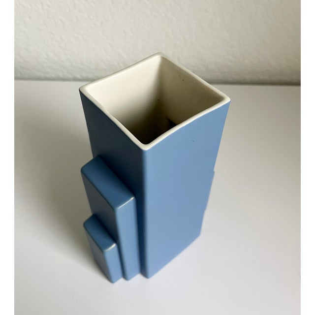 1920s Art Deco Skyscraper Vase, Dusty Blue | Chairish