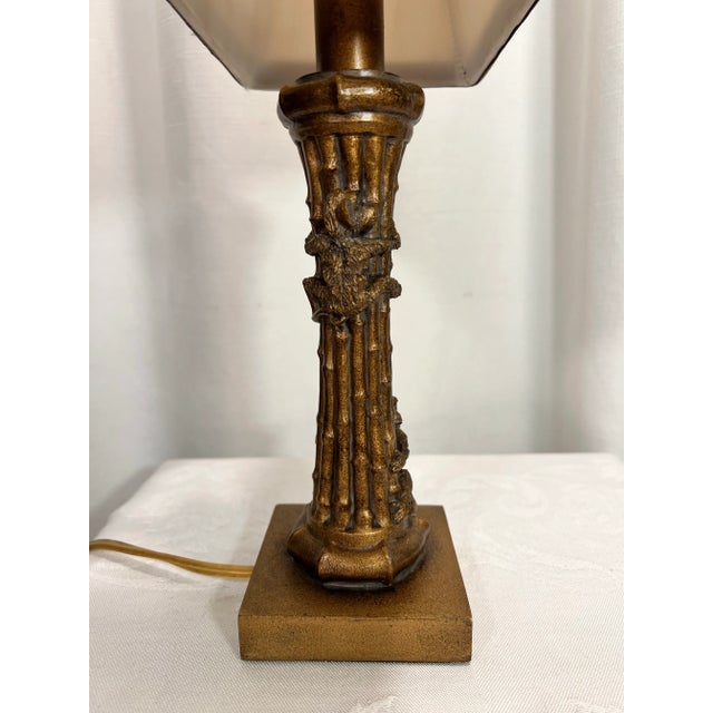 Vintage Two Monkey’s Climbing Faux Bamboo Gold Petite Table Lamp With ...